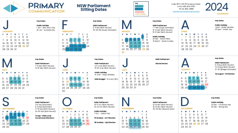 2024 Parliamentary Sitting Calendar | Primary Comms Group